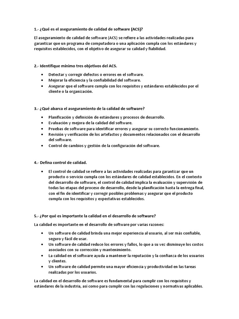 AseguramiAseguramiento de Calidad de Software (ACS) Ento de Calidad de Software (ACS) | PDF ...