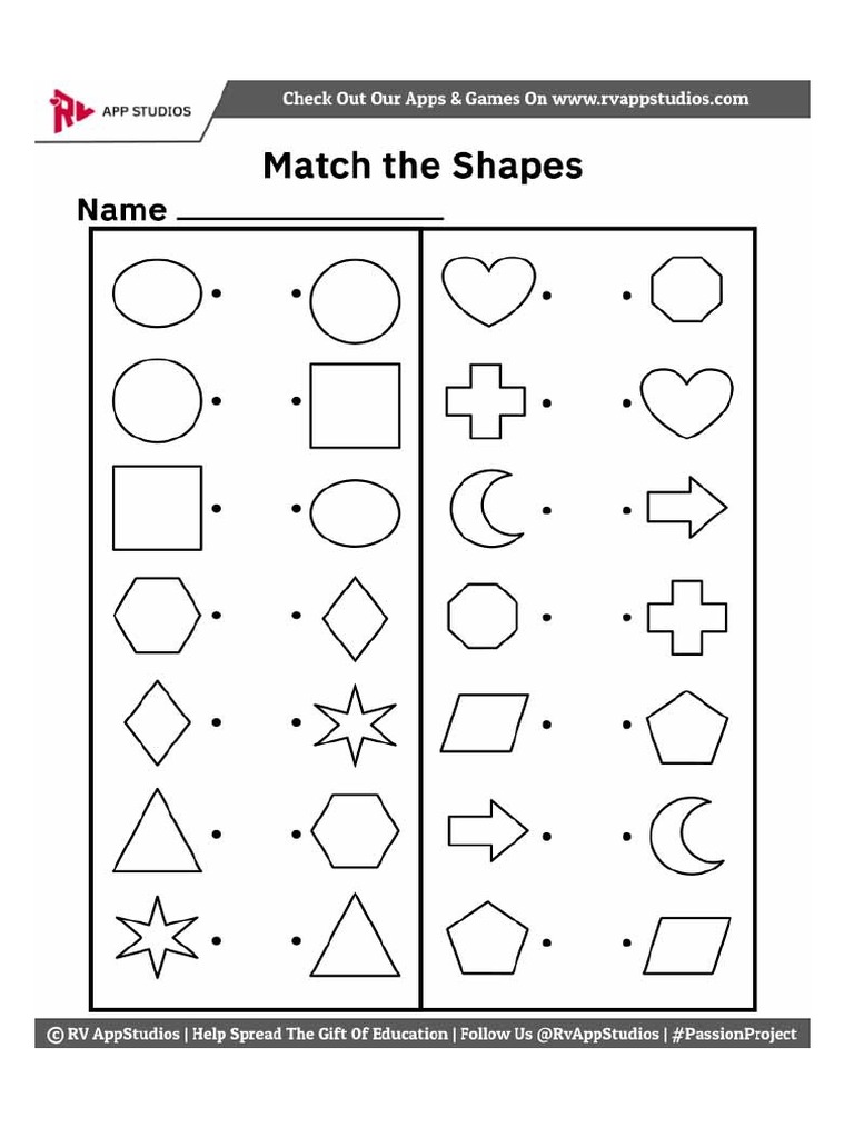 155 Free Printable Worksheets For Kids Match The Shapes Worksheet Match ...
