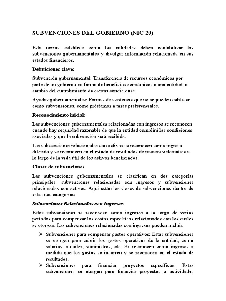Subvenciones del Gobierno (NIC 20) | PDF | Otorgar dinero) | Estado ...