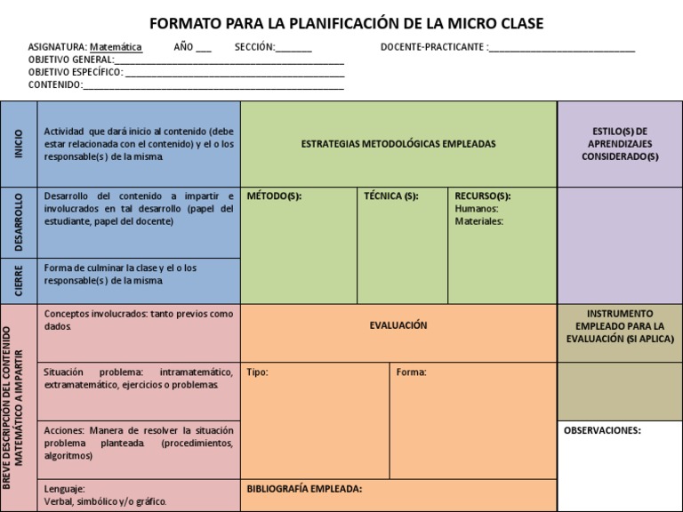 Formato de Planificacion para La Microclase | PDF | Evaluación | Aprendizaje