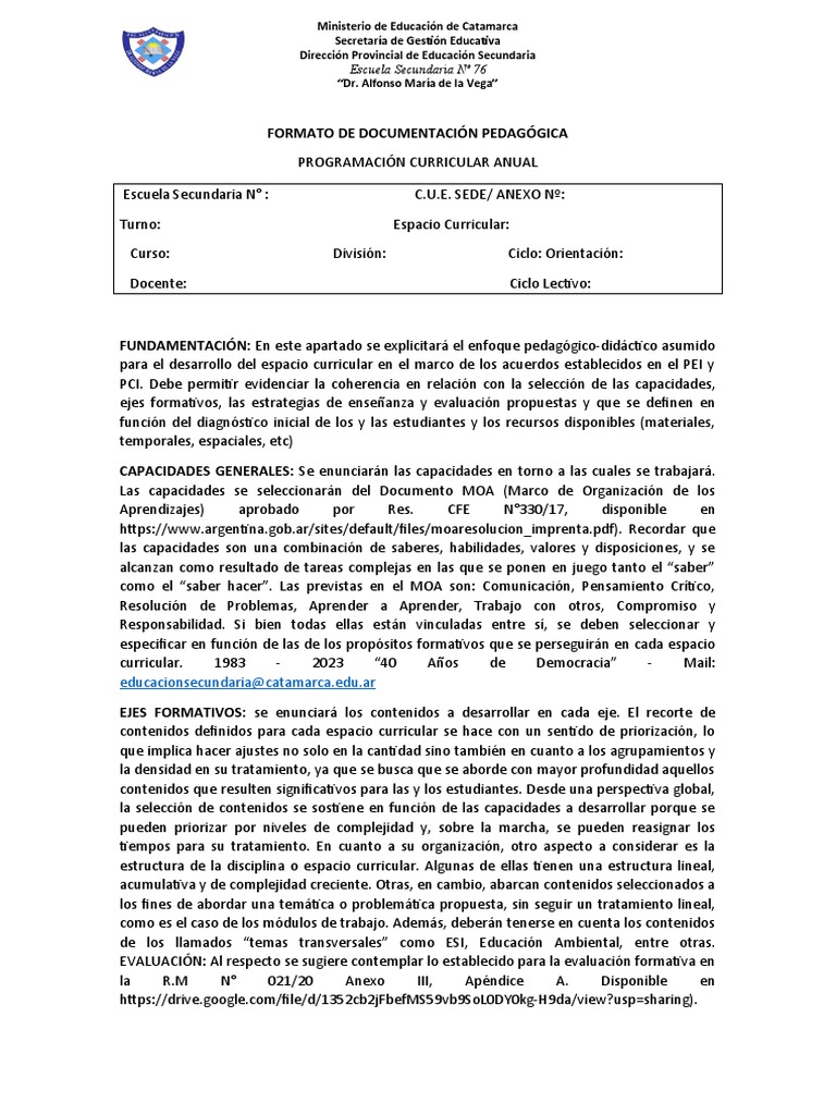 Formatos de Programaciones Anuales y Pca. | PDF