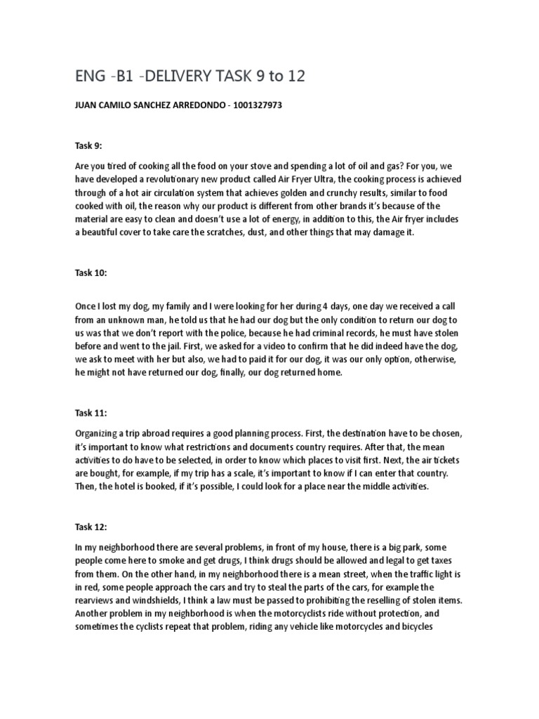 Eng - b1 - Delivery Task 9 To 12 | PDF