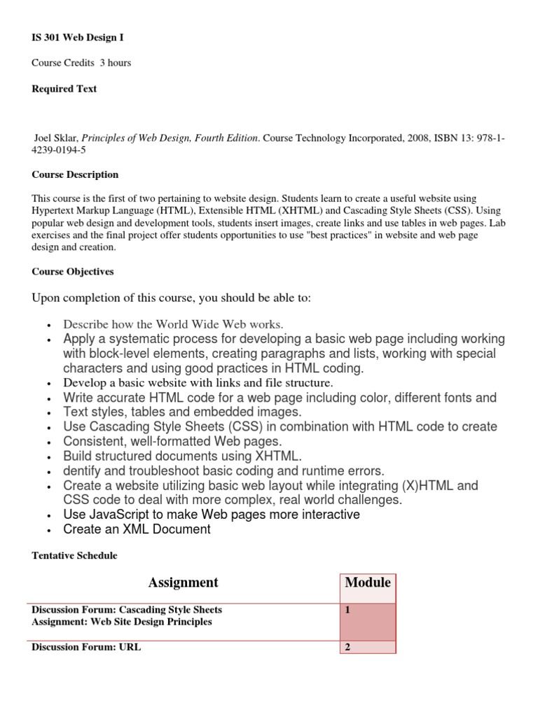 IS301-Course Syllabus | PDF | Html | Html Element IS301-Course Syllabus | PDF | Html | Html Element