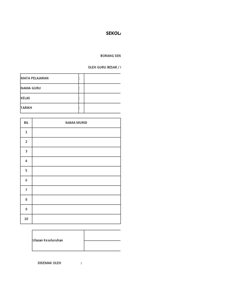 Borang Semakan Buku Tulis | PDF