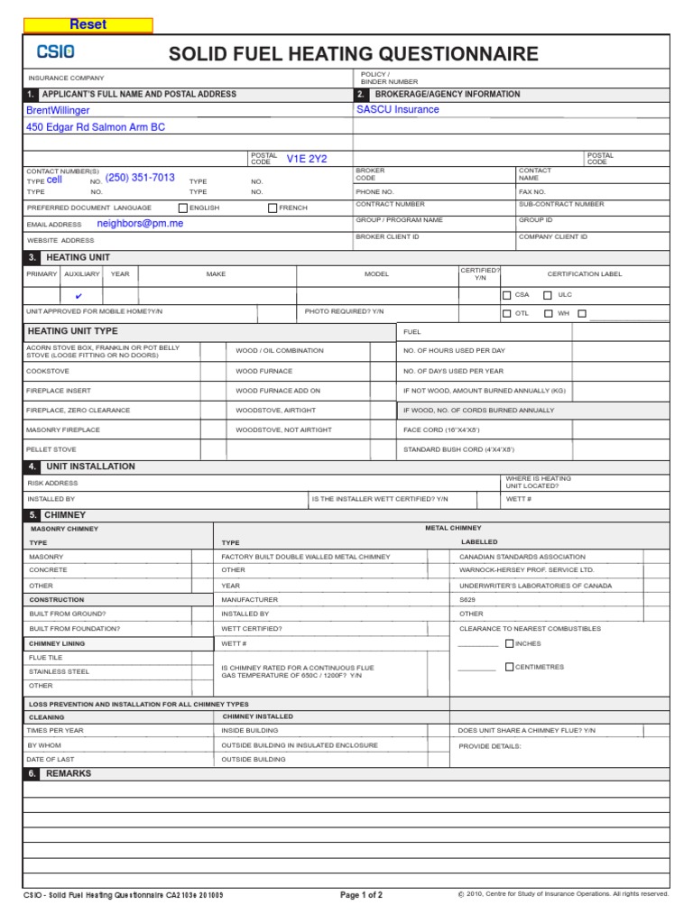 Home Insurance Heating Questionaire | PDF