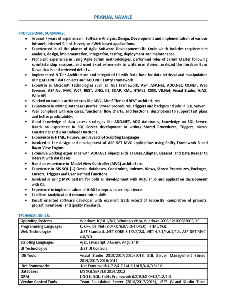 Pranjal - .Net Developer - Resume - New | PDF | J Query | World Wide Web