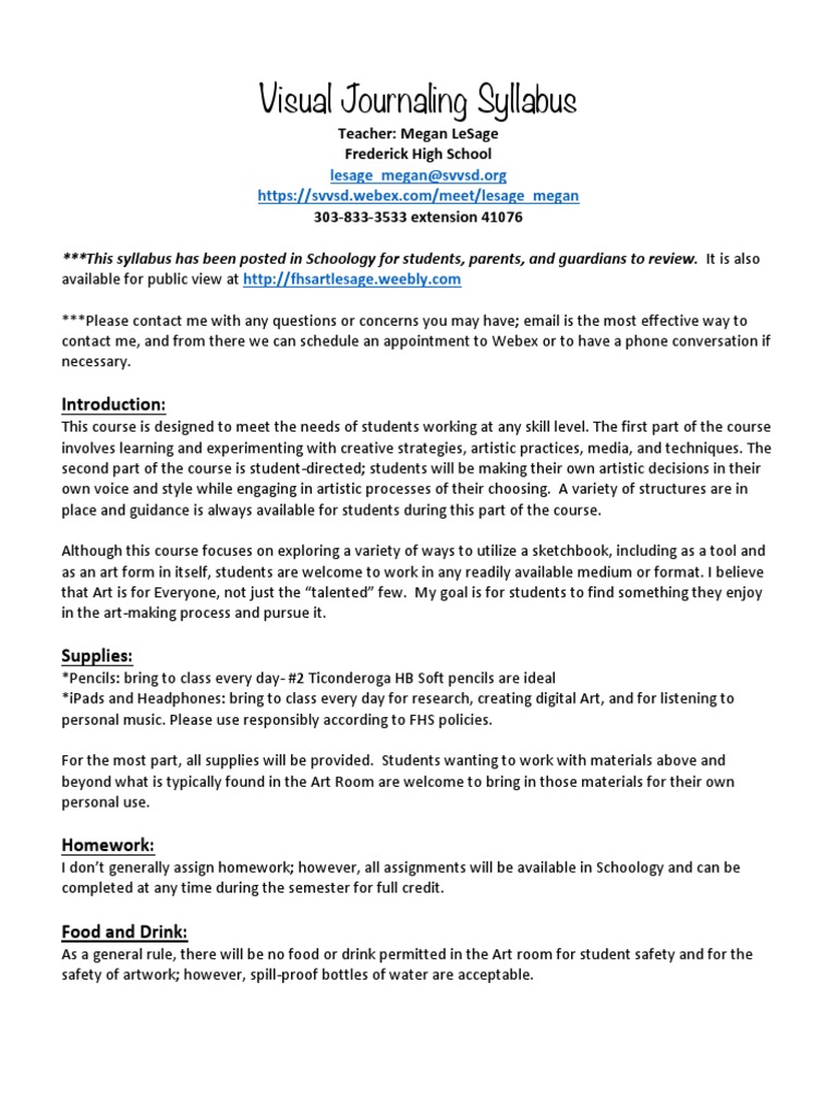 Visual Journaling Syllabus 2023 | PDF