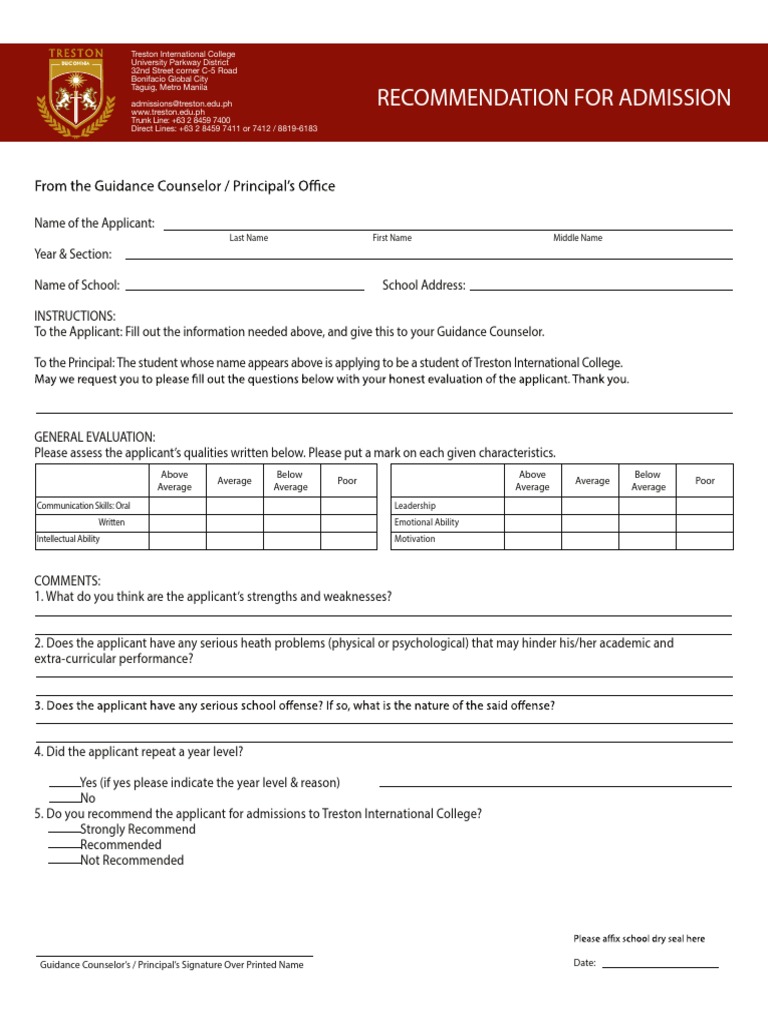 Treston Recommendation For Admission | PDF | Psychological Concepts | Learning