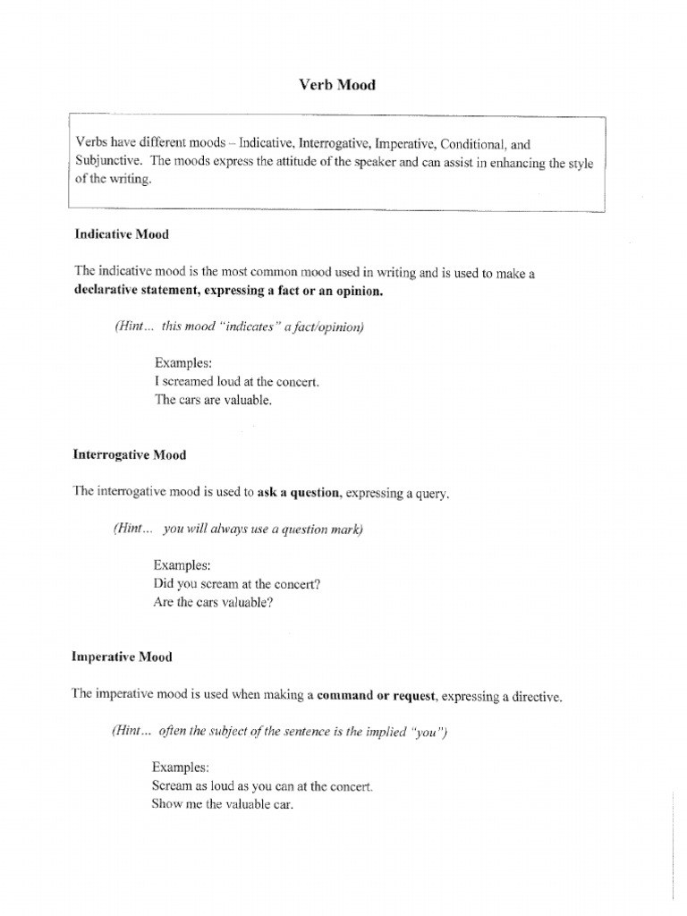 Verb Mood Packet | PDF