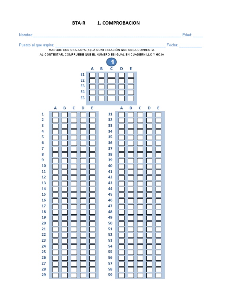 BTA R Hojas de Respuesta | PDF
