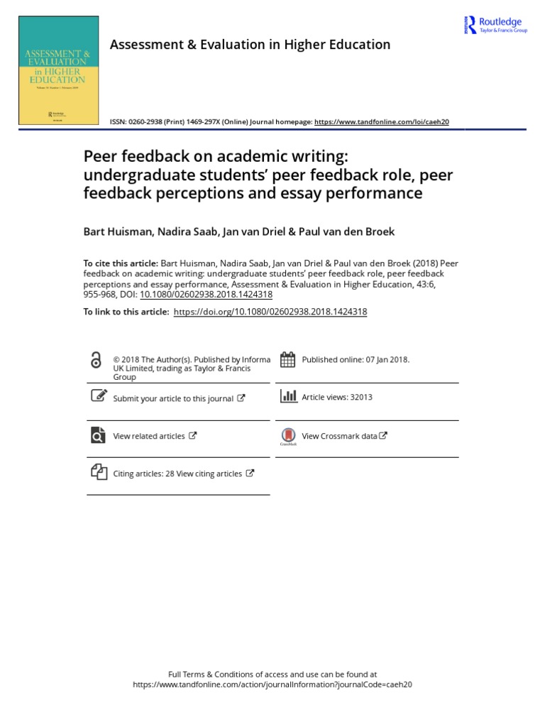 Peer Feedback On Academic Writing Undergraduate Students Peer Feedback ...