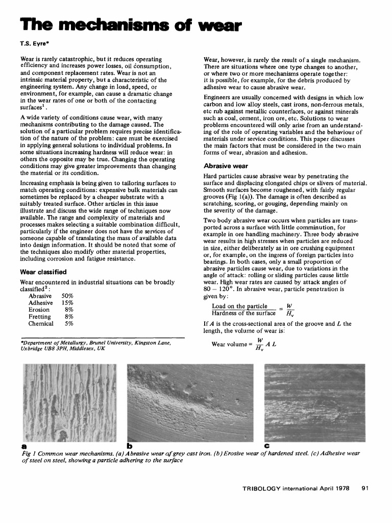 Eyre1978 - The Mechanisms of Wear | PDF