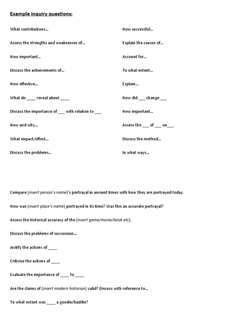 Inquiry Questions for Historical Analysis | PDF