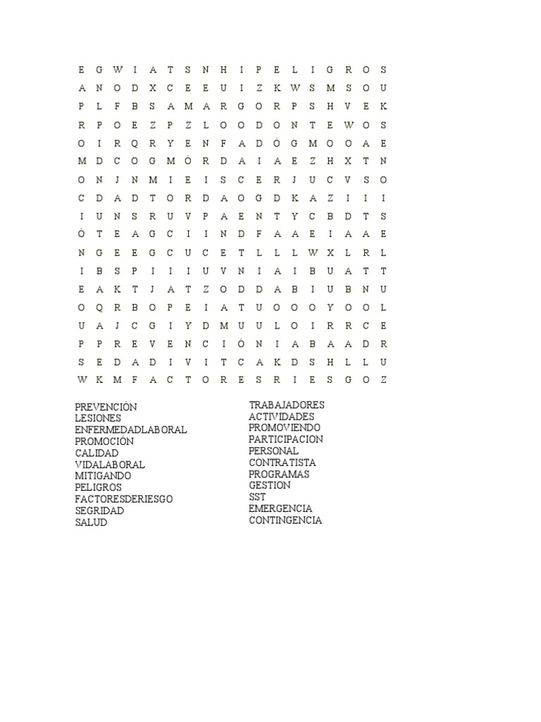 Actividad de Taller Seguridad y Salud en El Trabajo Sopa de Letras ...