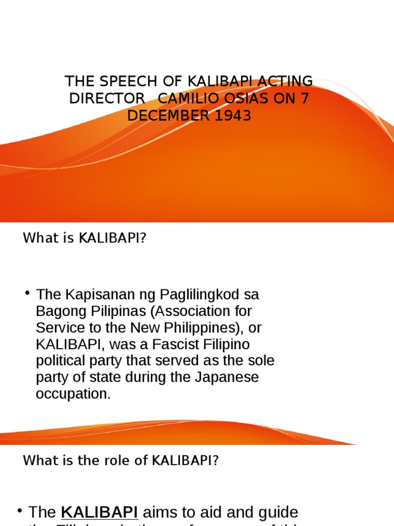 The Speech of Kalibapi Acting Director Camilio Osias 1 | PDF