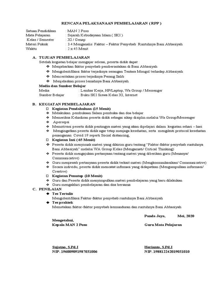 rpp-ski-kelas-xi-dinasti-abbasiyah | PDF