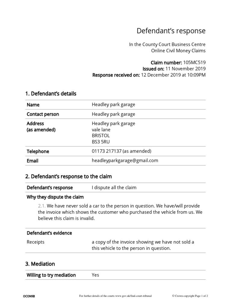 105MC519 Claim Response | PDF