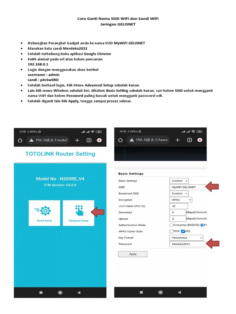 Cara Ganti Nama SSID WiFi Dan Sandi WiFi | PDF