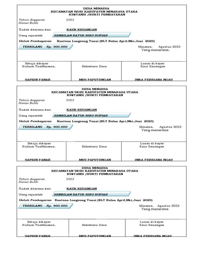 Kwitansi BLT Tahun 2023 | PDF
