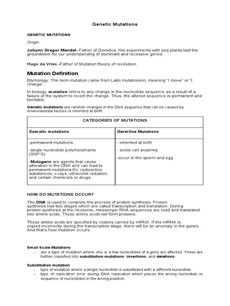 Lecture Notes Genetic Mutations and Applied Genetics | PDF | Mutation ...