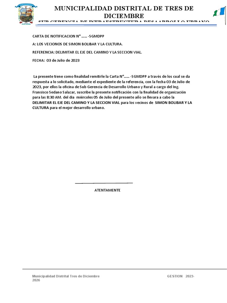 Carta de Notificacion | PDF