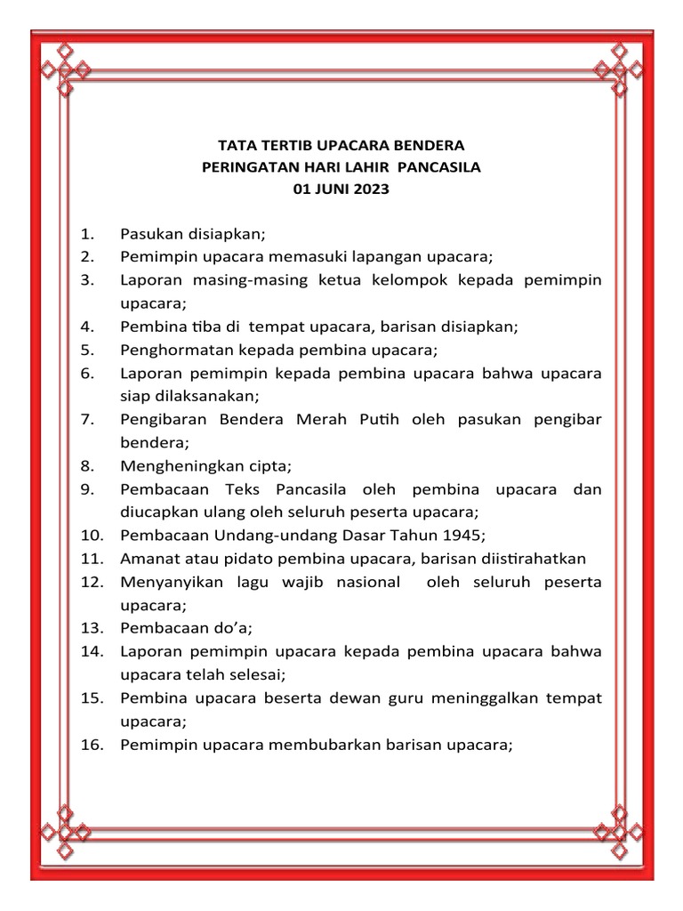TATA TERTIB UPACARA BENDERA Hari Lahir Pancasila | PDF