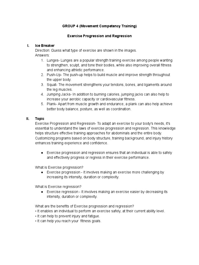 Exercise Progression and Regression | PDF | Physical Fitness | Strength ...