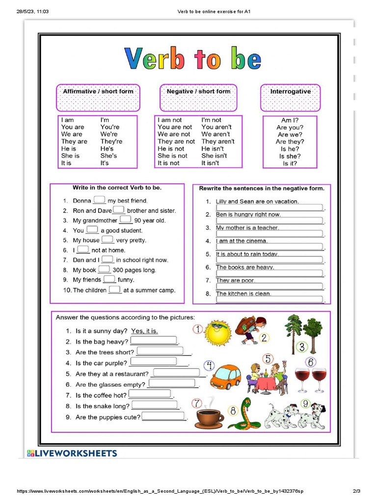 Verb To Be Online Exercise For A1 | PDF