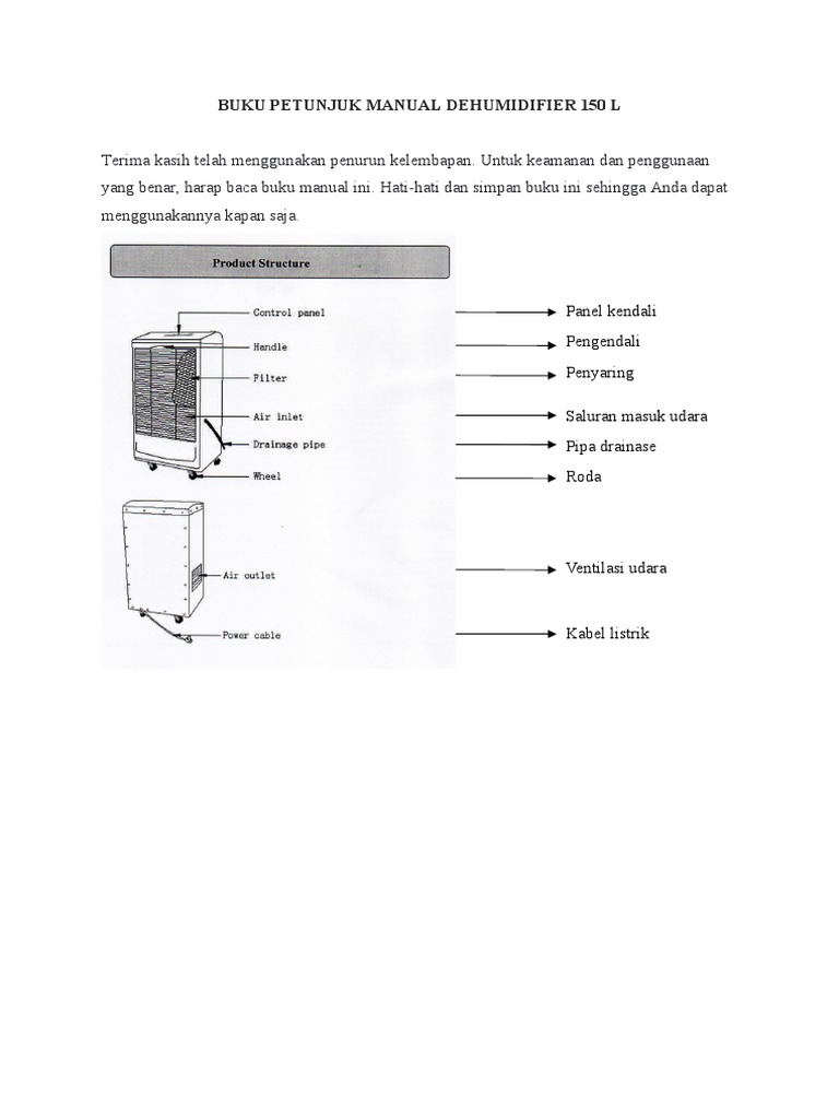 Buku Petunjuk Manual Dehumidifier 150 L | PDF