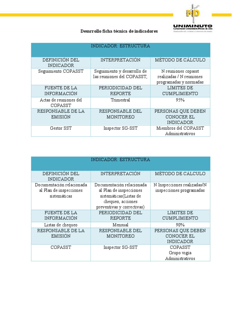 Ficha de Indicadores Taller | PDF