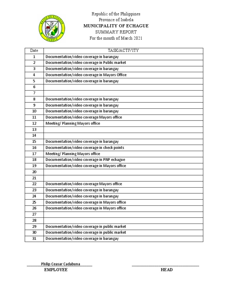 Summary Report Lgu March | PDF