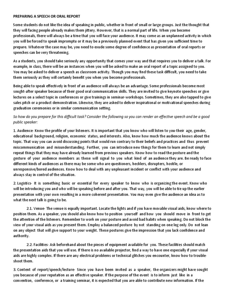 Preparing A Speech or Oral Report | PDF