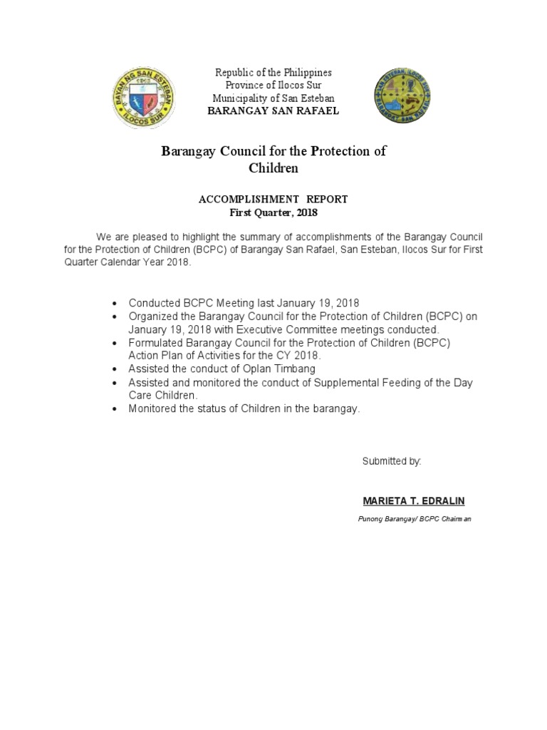 BCPC Accomplishment Report | PDF