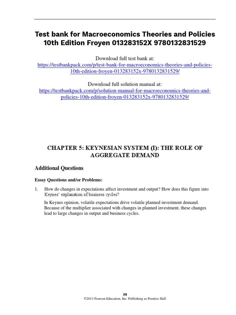 Macroeconomics Theories and Policies 10th Edition Froyen Test Bank 1 | PDF Macroeconomics Theories and Policies 10th Edition Froyen Test Bank 1 | PDF