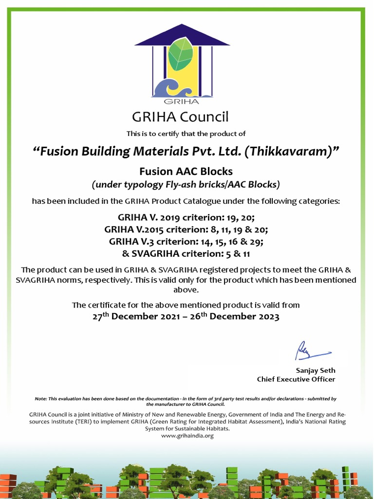 GRIHA Certificate | PDF