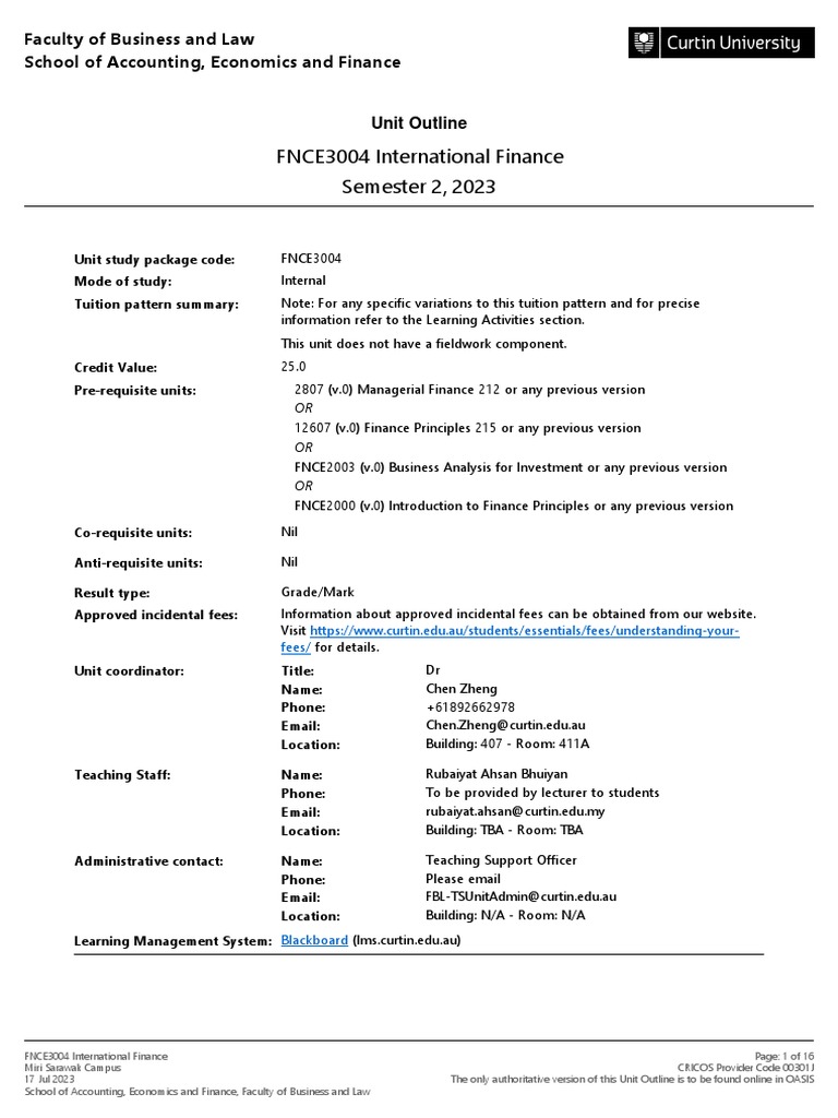 FNCE3004 International Finance Unit Guide | PDF | Educational ...