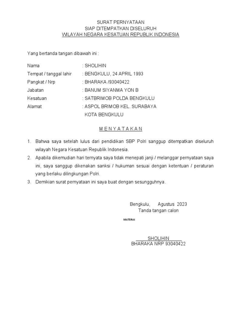 Surat Pernyataan Sip | PDF