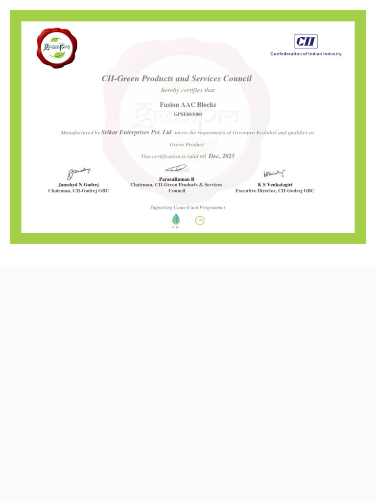 Green Pro Certificate Upto 2025 | PDF