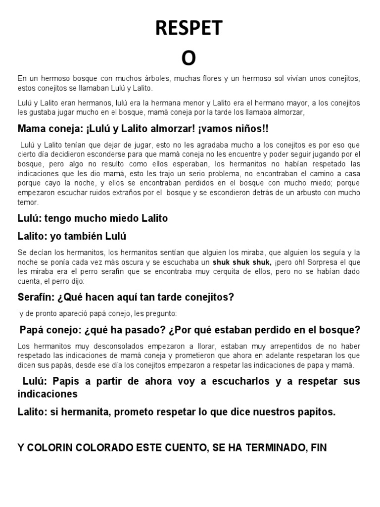 Cuento sobre el respeto en el bosque | PDF