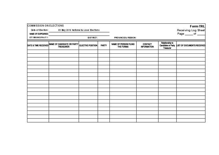 11TEMPLATE FOR RECEIVING LOGSHEET, TRL | PDF