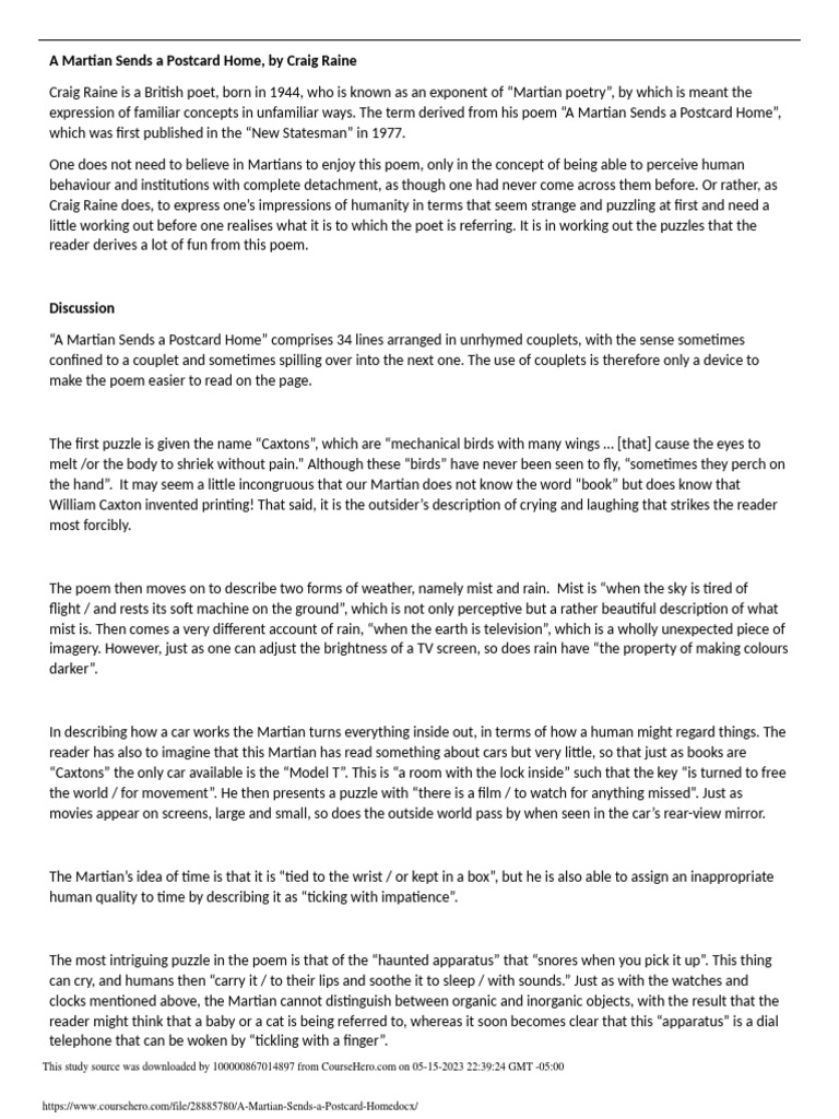 A_Martian_Sends_a_Postcard_Home.docx | PDF | Poetry