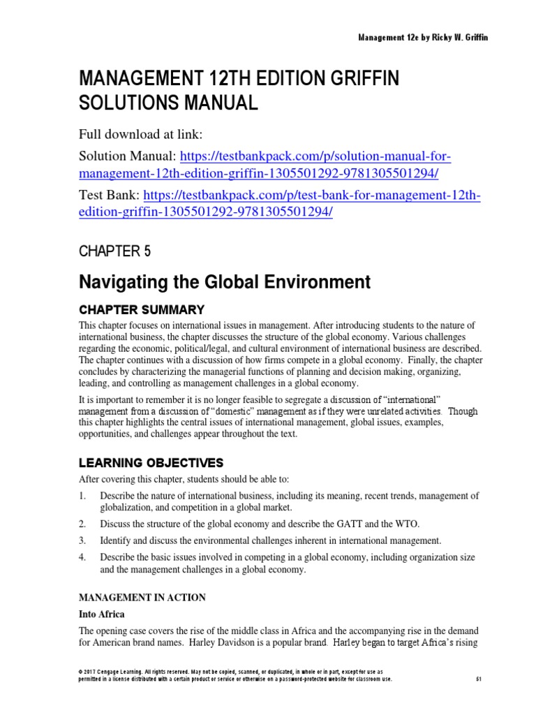 Management 12th Edition Griffin Solutions Manual 1 | PDF
