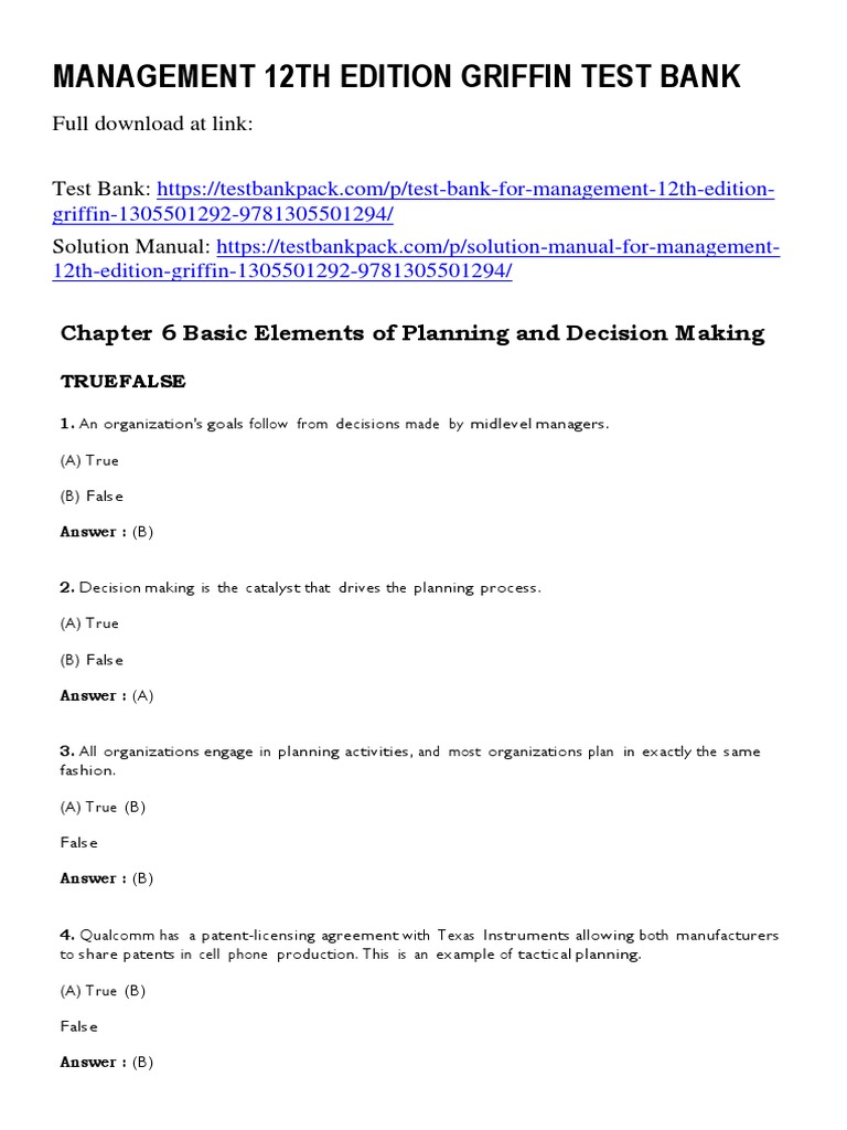 Management 12th Edition Test Bank | PDF