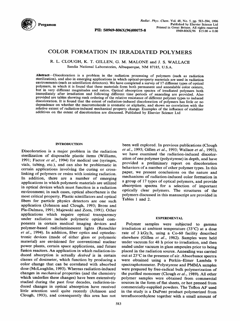 Annealable Color Centers in Polymers | PDF