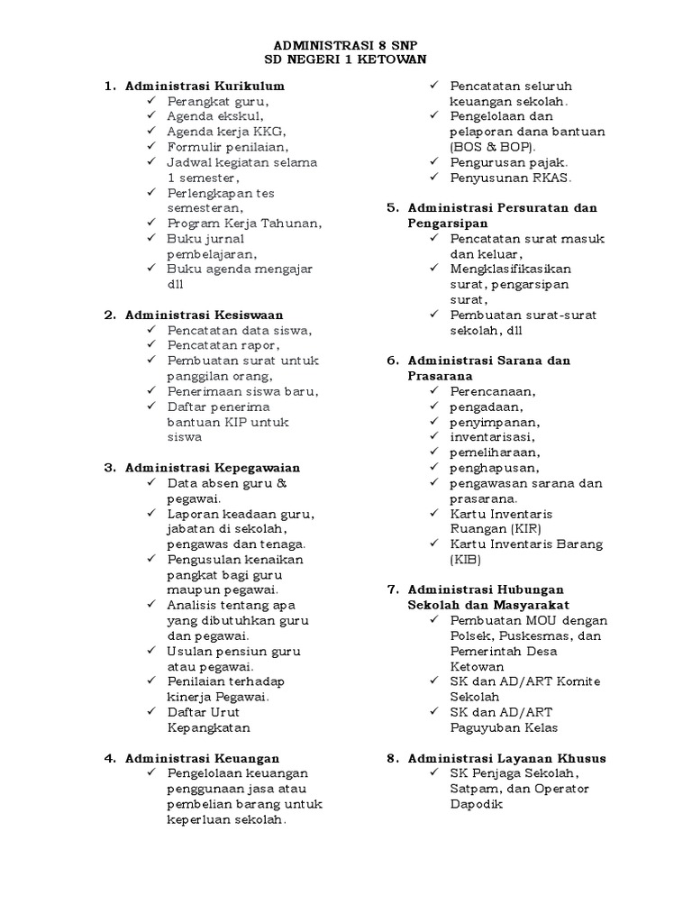 Administrasi 8 SNP | PDF