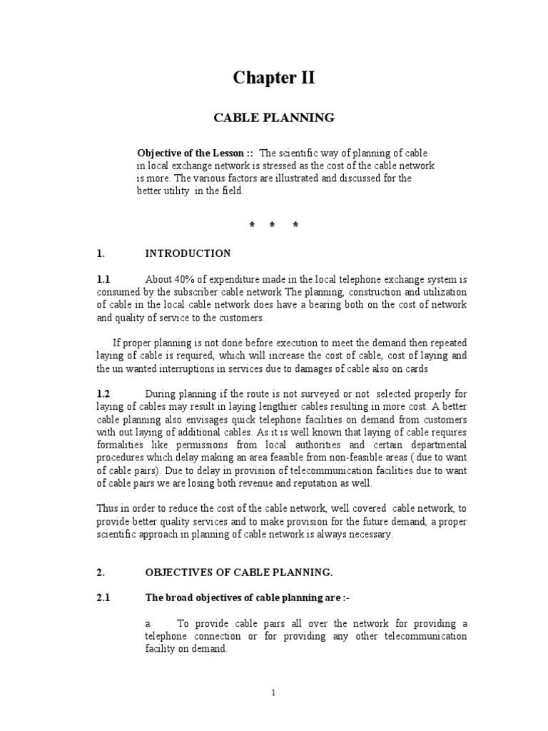 Cable Planning: Objective of The Lesson:: The Scientific Way of ...