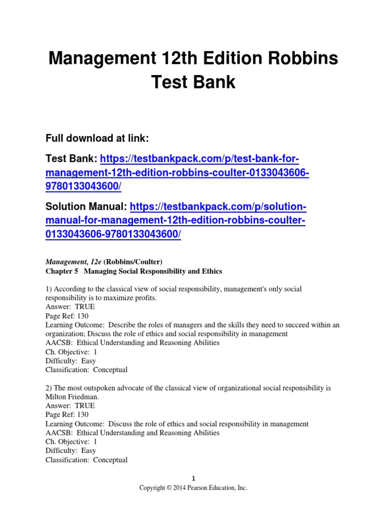 Management 12th Edition Robbins Test Bank 1 | PDF | Career & Growth ...