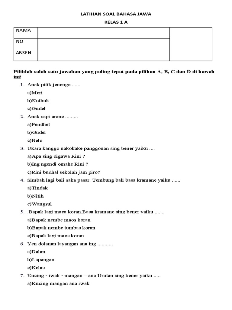 Latihan Soal Bahasa Jawa | PDF