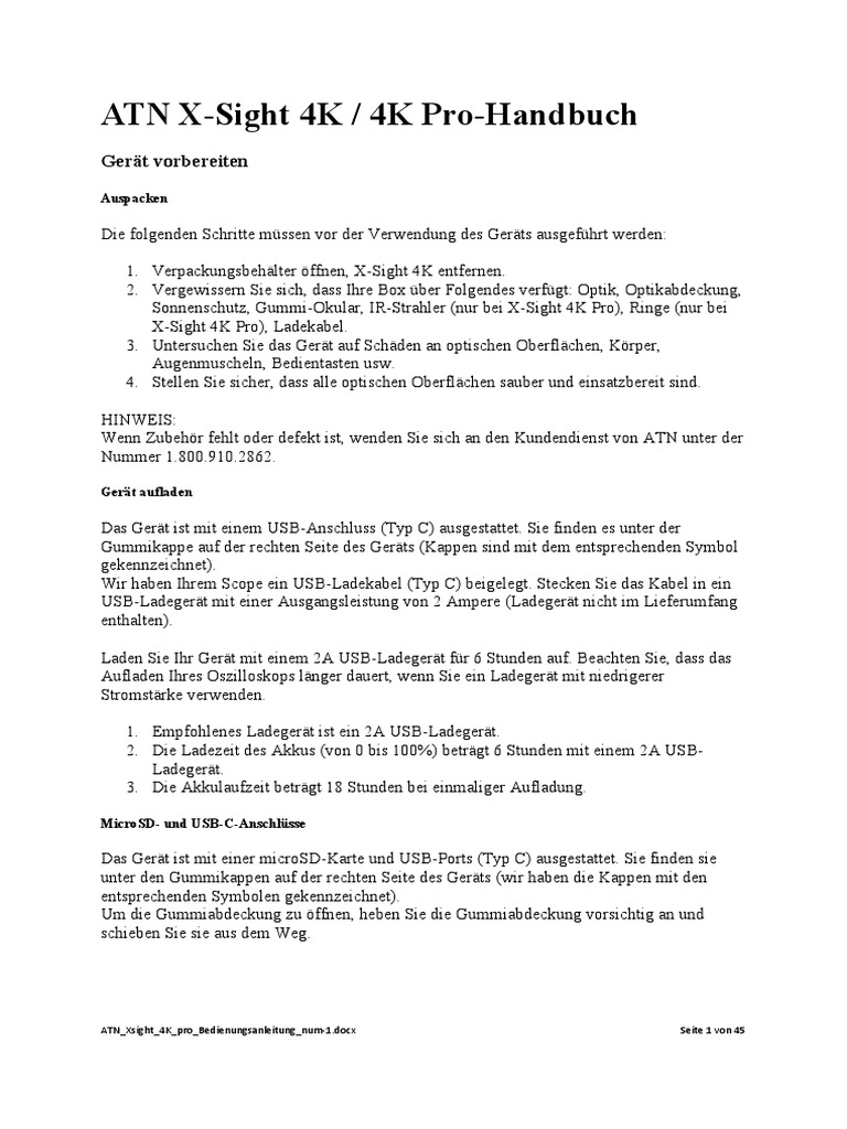 ATN X-Sight 4K Pro - Bedienungsanleitung Deutsch | PDF