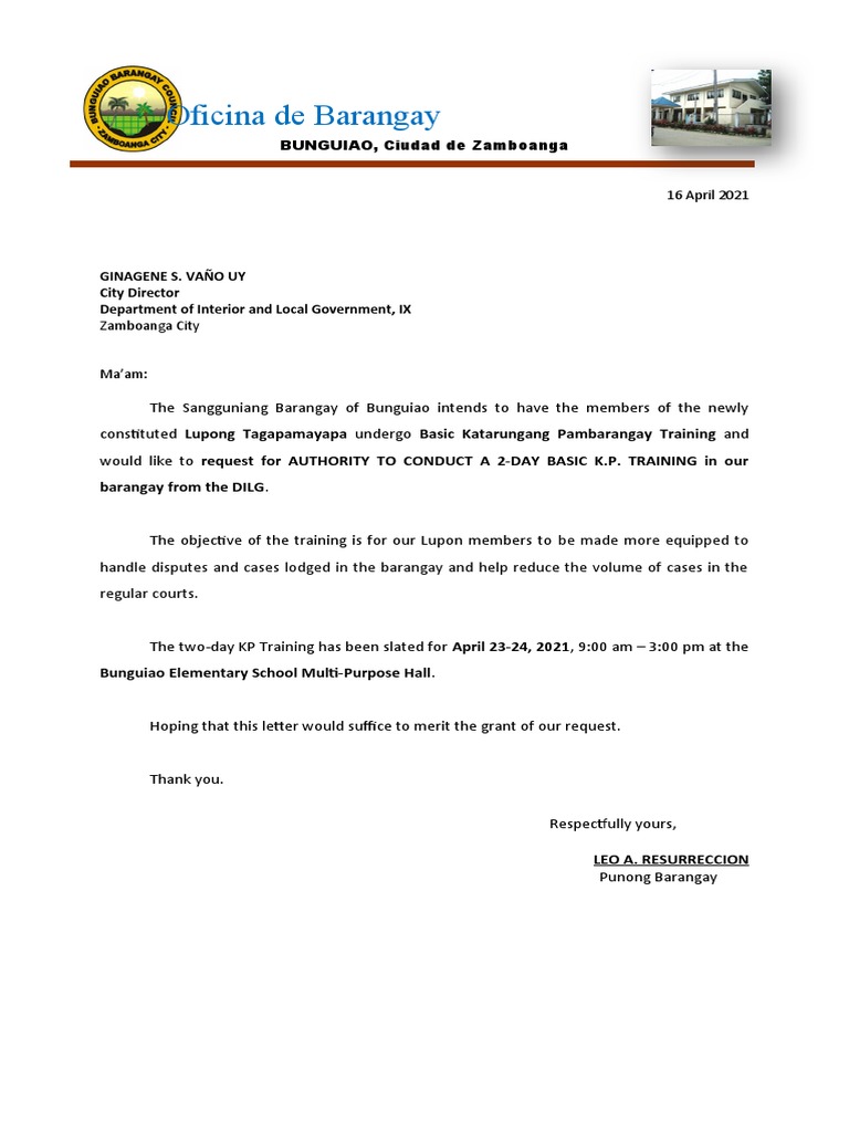 Letter To DILG - Requesting Resource Persons | PDF